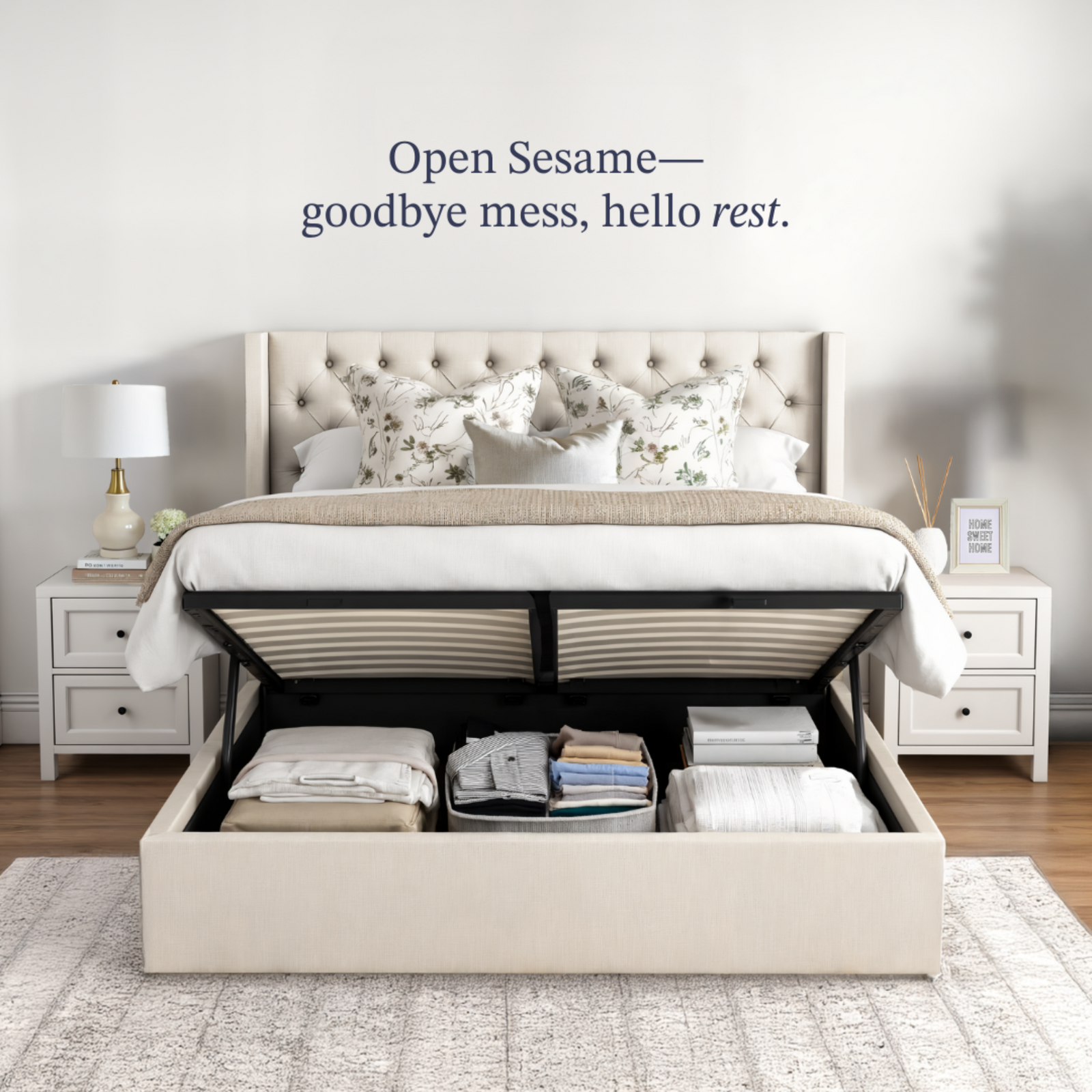 Nora Beige Storage Bed - Bed Frames - Aykah Bedroom Furniture – aykah