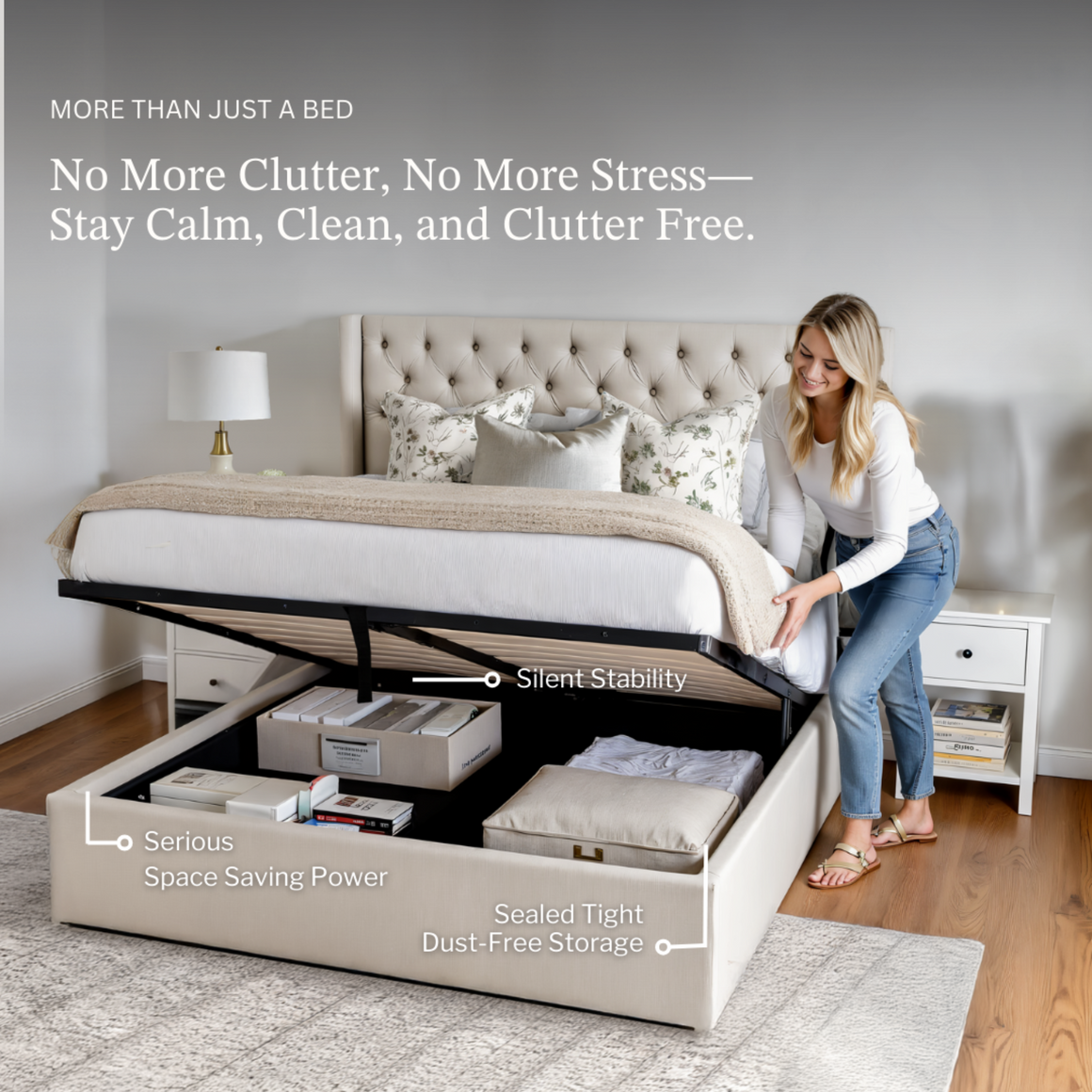 Nora Beige Storage Bed - Bed Frames - Aykah Bedroom Furniture – aykah